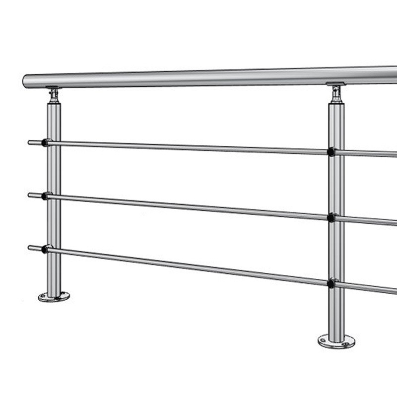 Poteau de garde corps muret inox 316 3 lisses à la francaise